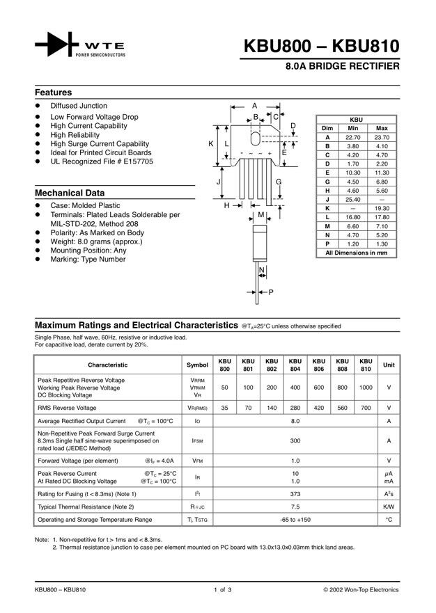 5PCS KBU810 1000V 8A Full Wave Silicon Bridge Rectifier Electronics DI – SM Components