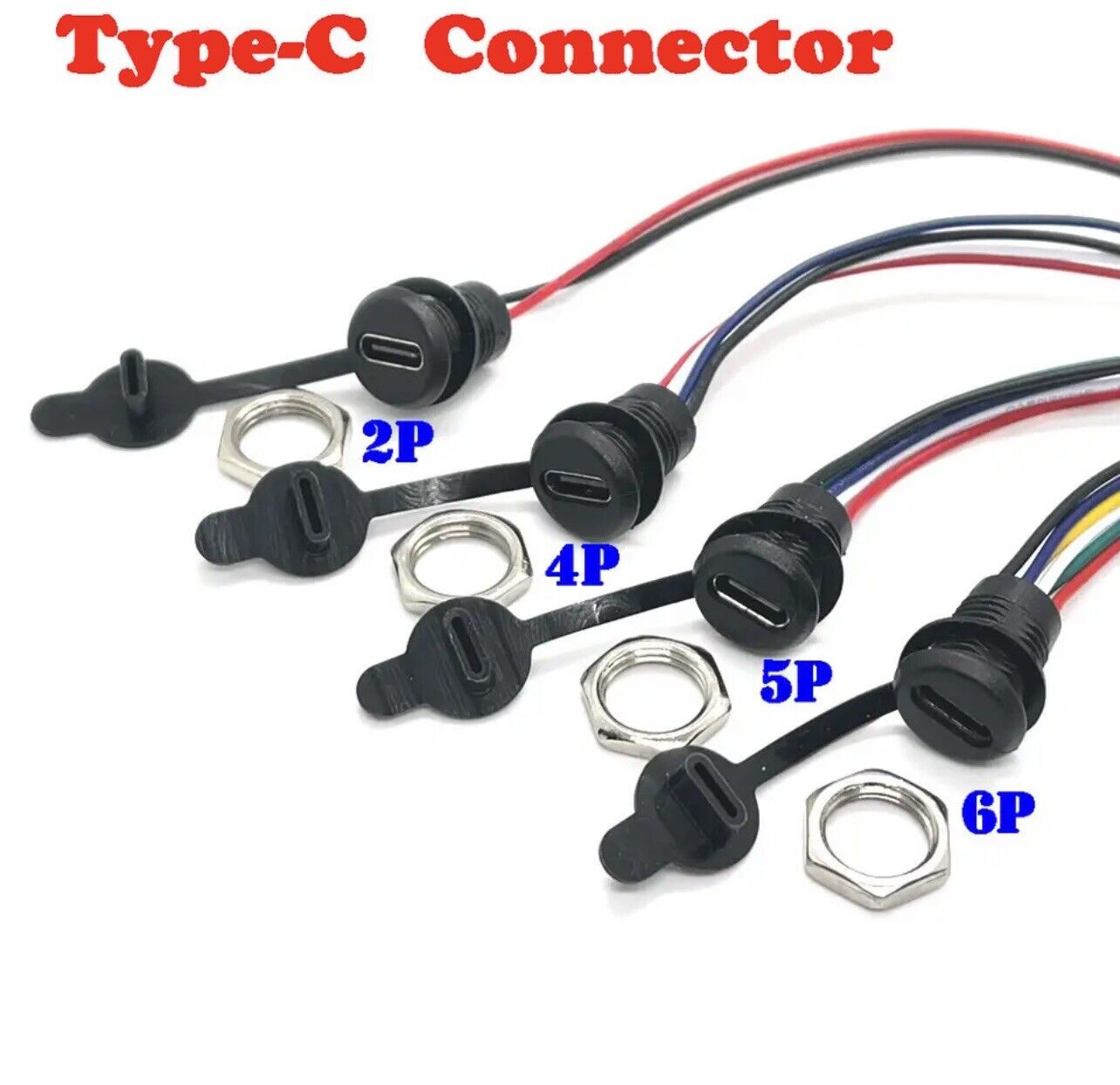 5 x 11mm Female USB Type C 2P 4P 5P 6P Waterproof Prewired Charging Ja – SM Components