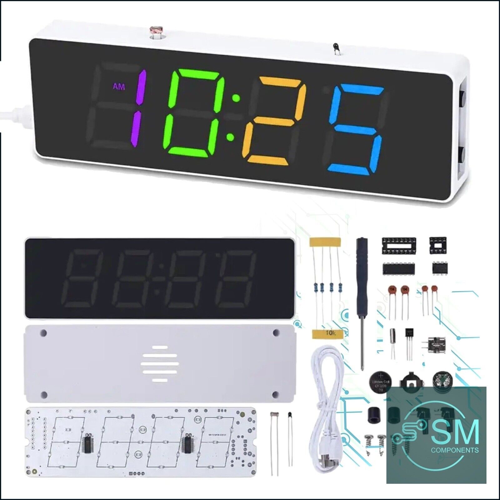 DIY 4 Digit RGB Clock Kit Temp Auto Brightness Alarm Soldering Practic ...
