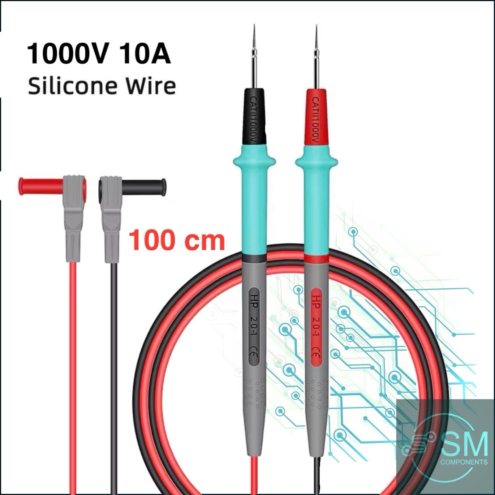 Multimeter Test Probe Lead Tester Pins 100cm Silicone Wire Cable 1000V ...