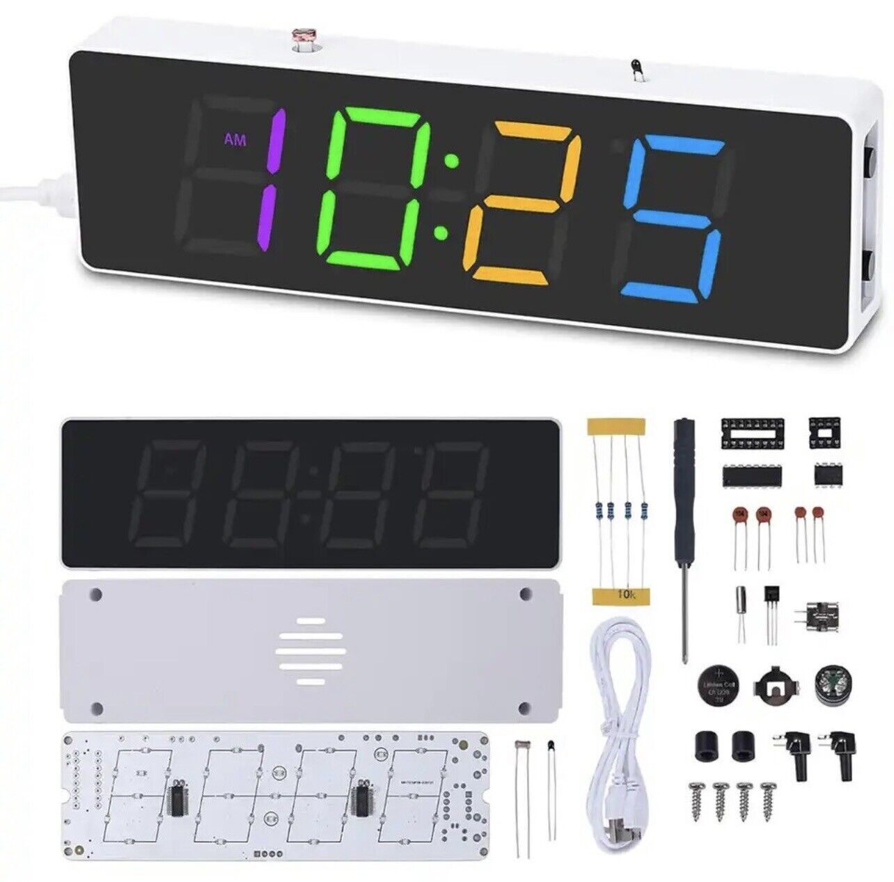 DIY 4 Digit RGB Clock Kit Temp Auto Brightness Alarm Soldering Practic ...