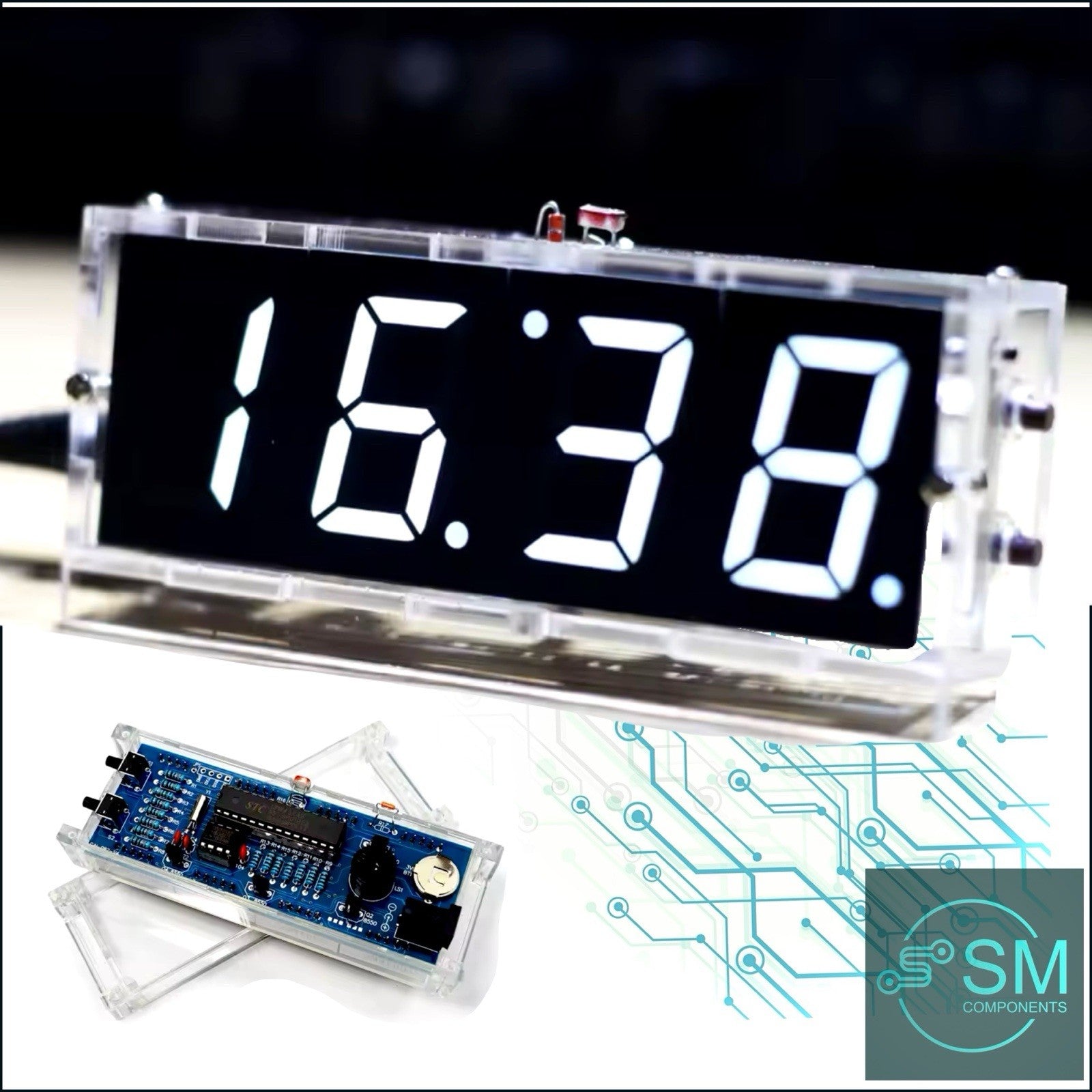 4digit DIY Electronic Digital LED Clock Kit Alarm WHITE Auto Display T ...