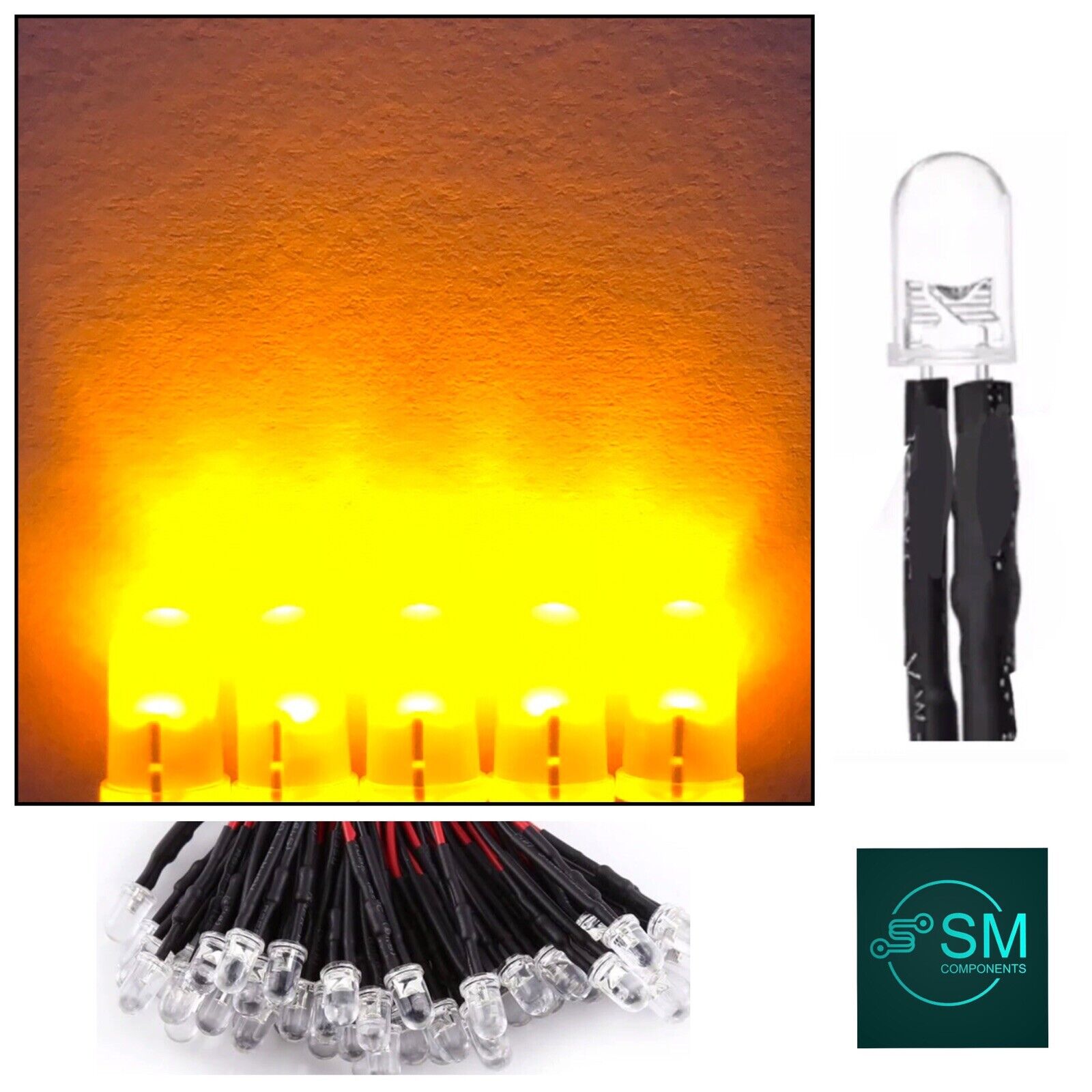 20pcs Prewired 5mm YELLOW LED DC 5-12V 20mA 5mm Clear Round Light Emit ...