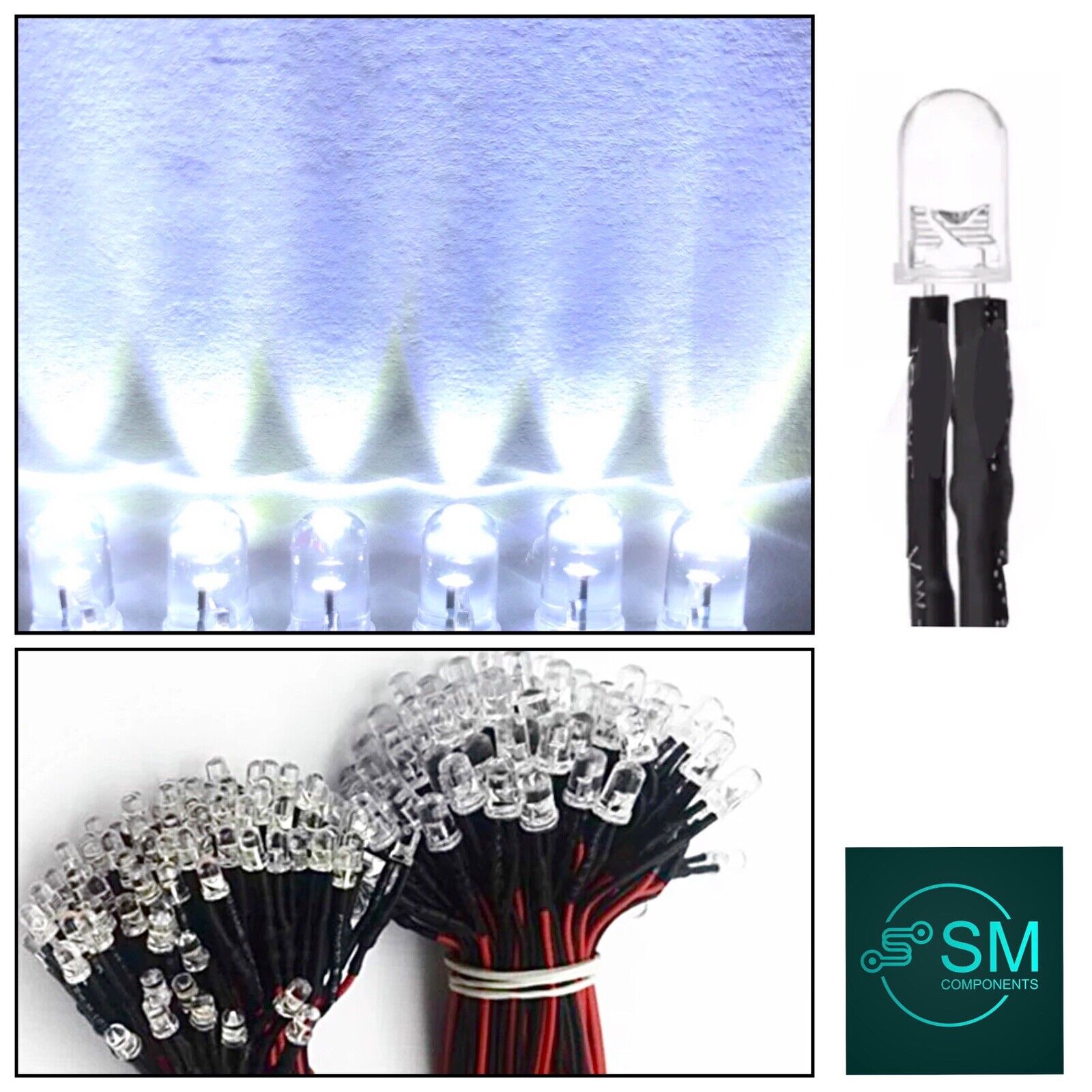 20pcs Prewired 5mm WHITE LED DC 5-12V 20mA 5mm Clear Round Light Emitt ...