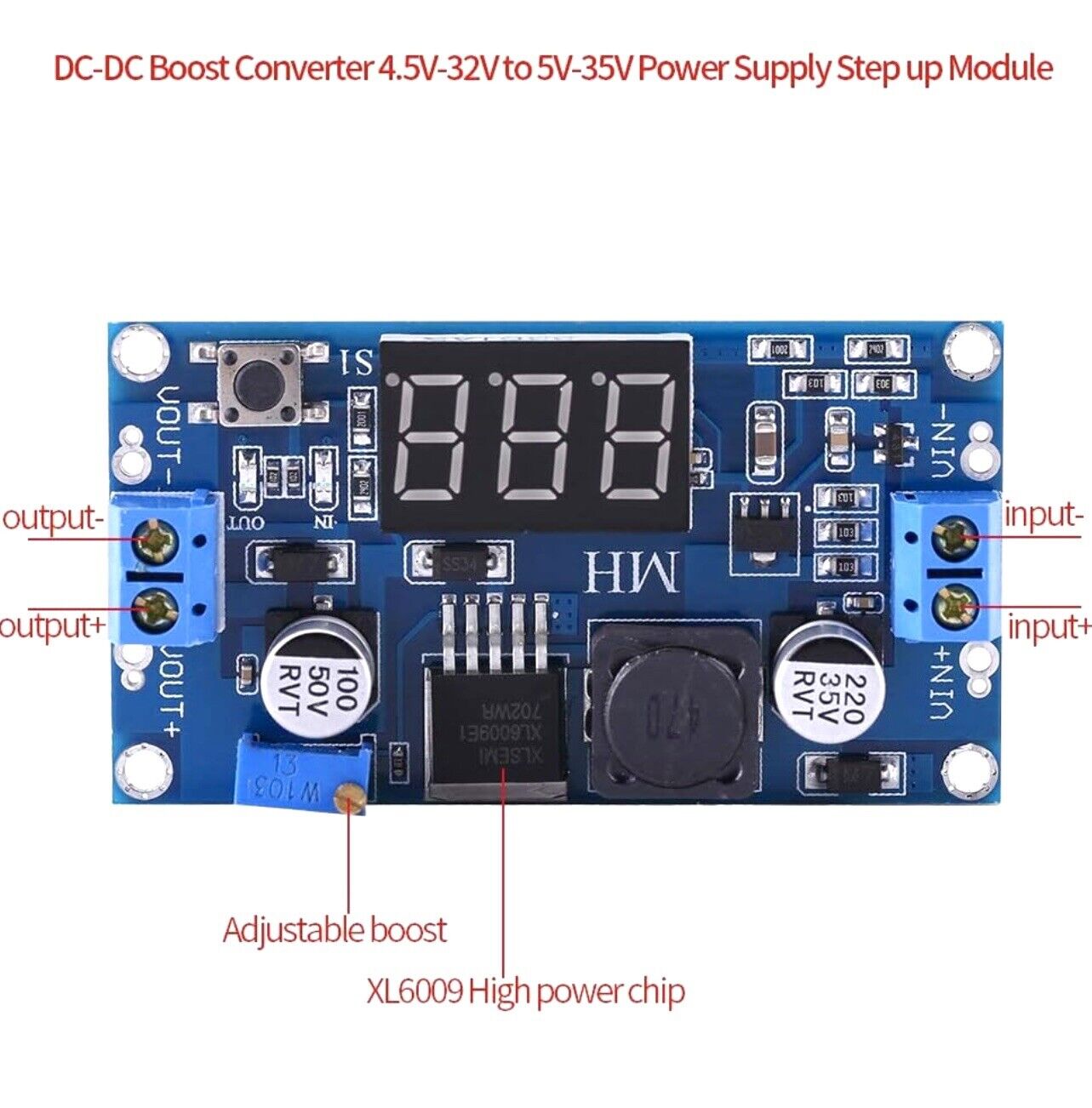 2PCS - XL6009 DC-DC Variable Voltage Boost Step-Up Regulator Module Wi ...