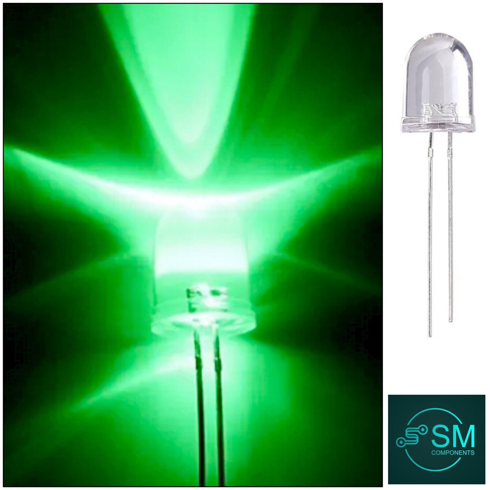 50pcs 10mm F10 Green Clear Round LED Light Emitting Diode Super Bright ...