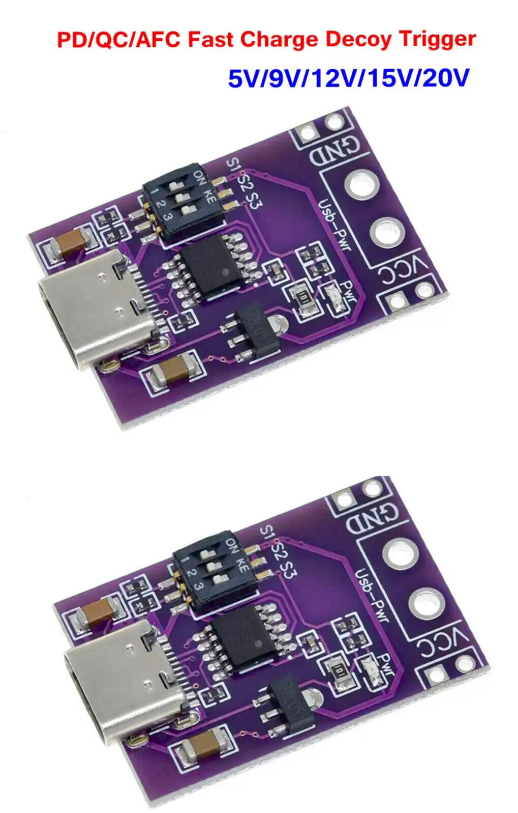 3 X USB Type-C PD/QC/AFC Decoy Trigger Board 5V-20V ADJ Output PD 2-3 ...